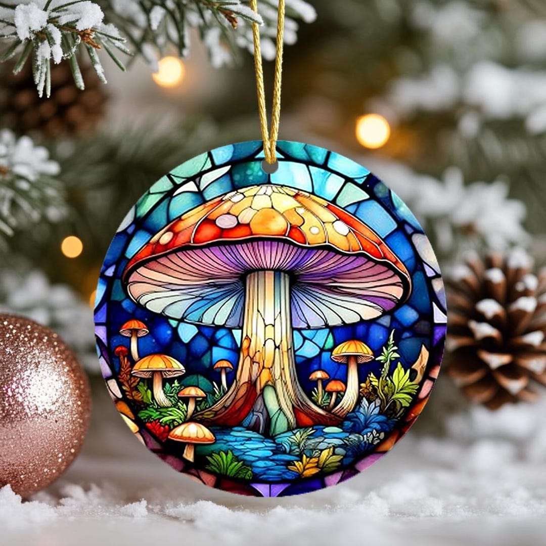 Stained Glass Mushroom Christmas Ornament, Colorful Ceramic Tree ...