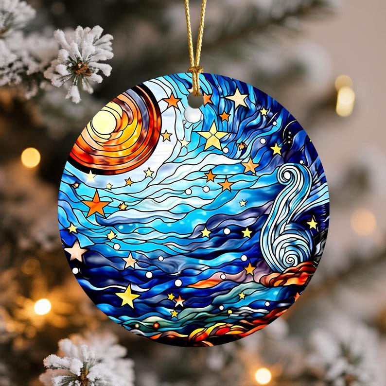Starry Night Ceramic Christmas Ornament, Van Gogh Style Blue Night Sky ...
