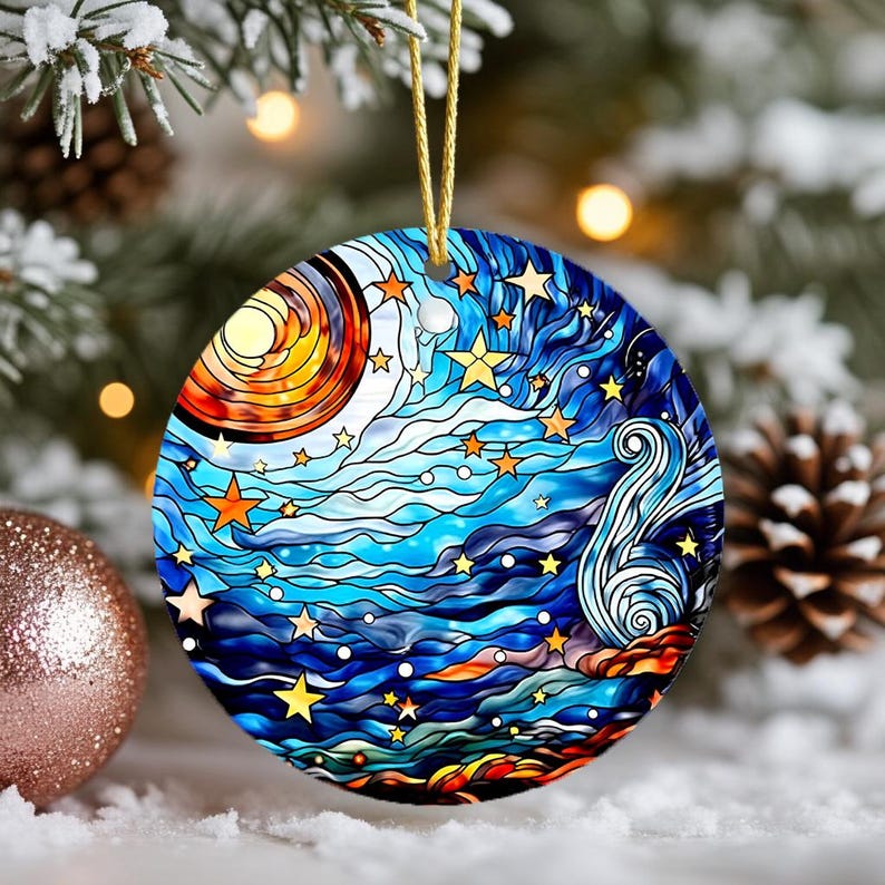 Starry Night Ceramic Christmas Ornament, Van Gogh Style Blue Night Sky ...