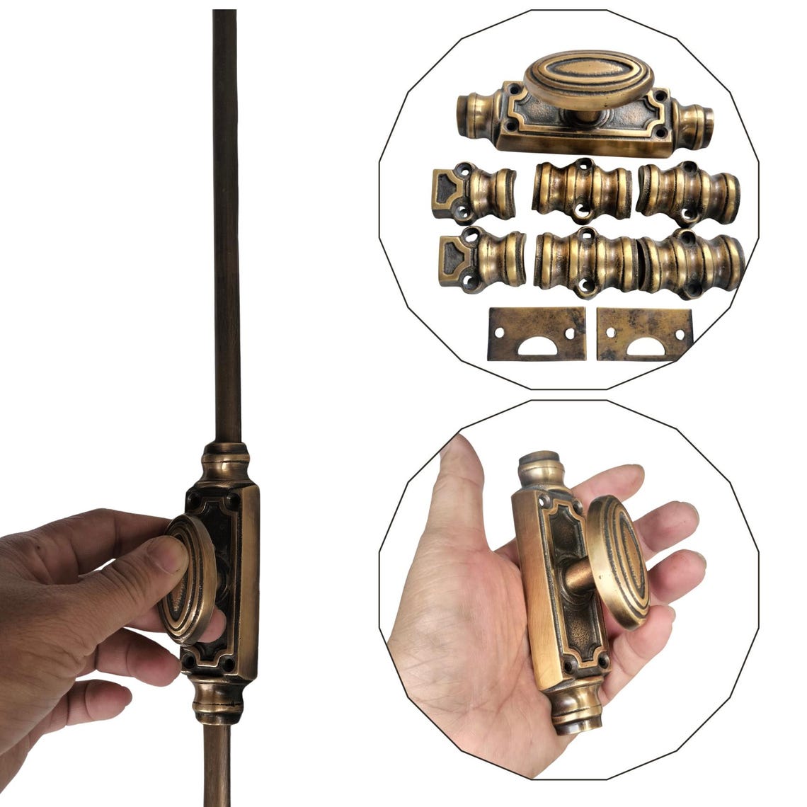 Solid Brass French Cremone Bolt Latch, Black Matte Finish Espagnolette ...