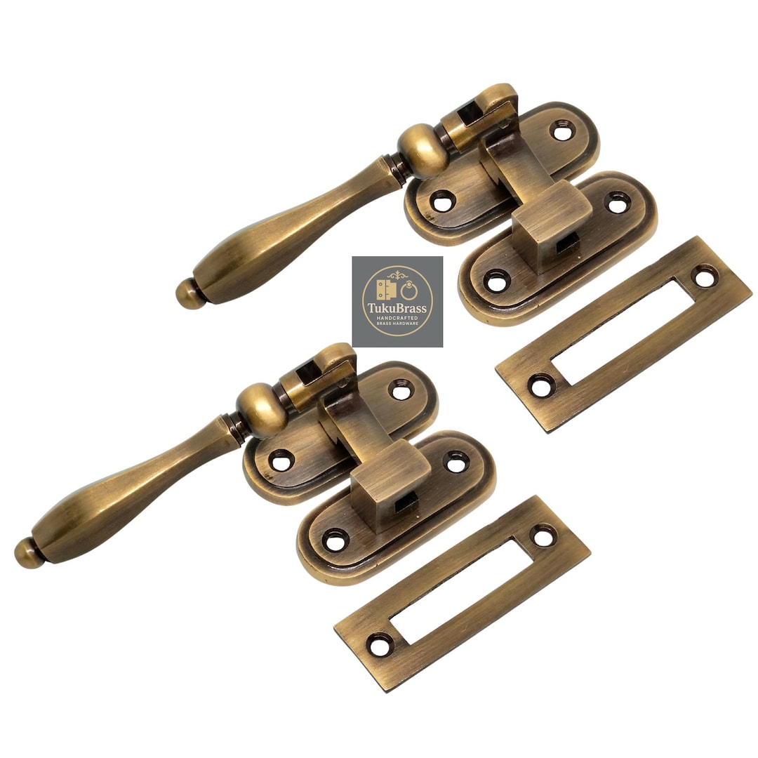2X 4" Vintage Retro Brass Starfruit Tear Drop Latch, Antique Solid ...