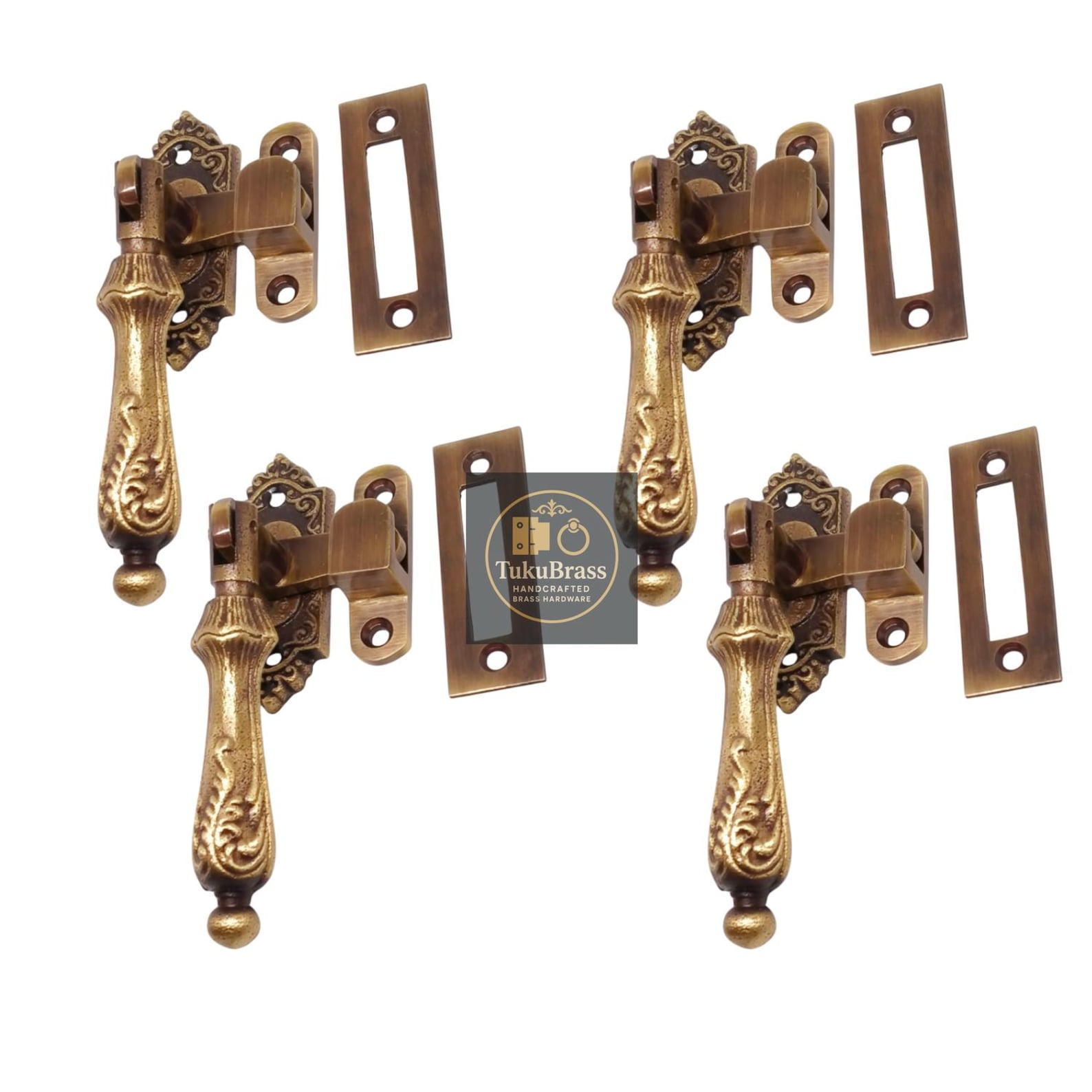 Set of 4 Carved Vintage 4" Brass Tear Drop Latch Locks, Retro Solid ...