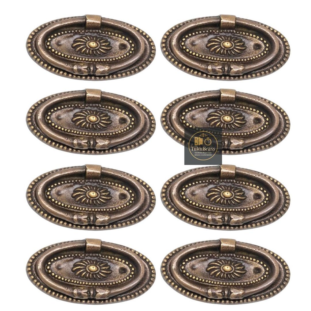 8X 8cm Oval Brass Cabinet Pull Handles, Solid Cast Brass Kitchen & Door ...