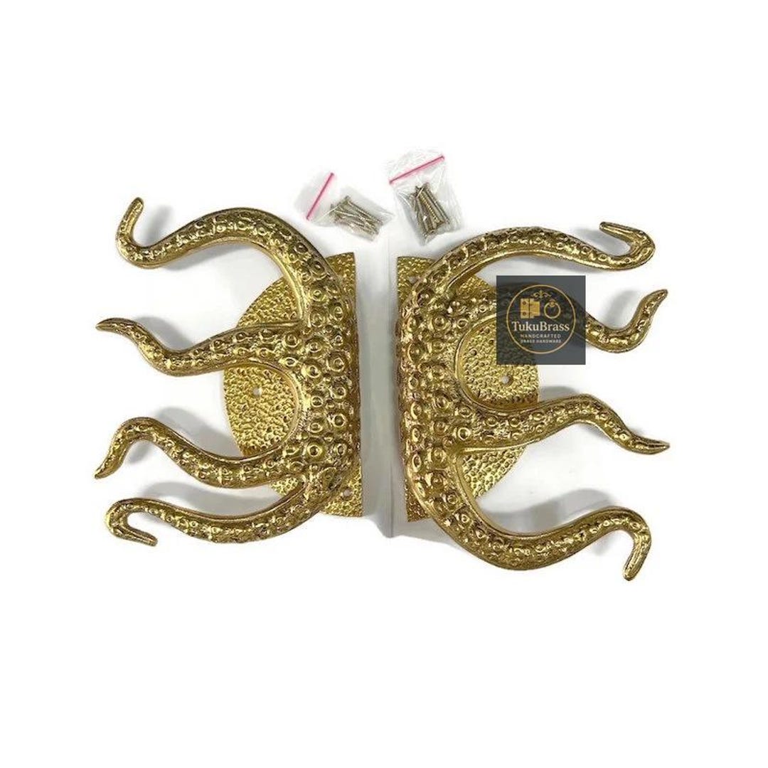 11" Octopus Solid Brass Door Handles, Main Entry & Cabinet Hardware ...