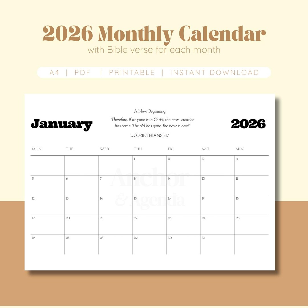Monthly Planner 2026 Calendar 2026 Landscape Monthly Calendar Monday ...