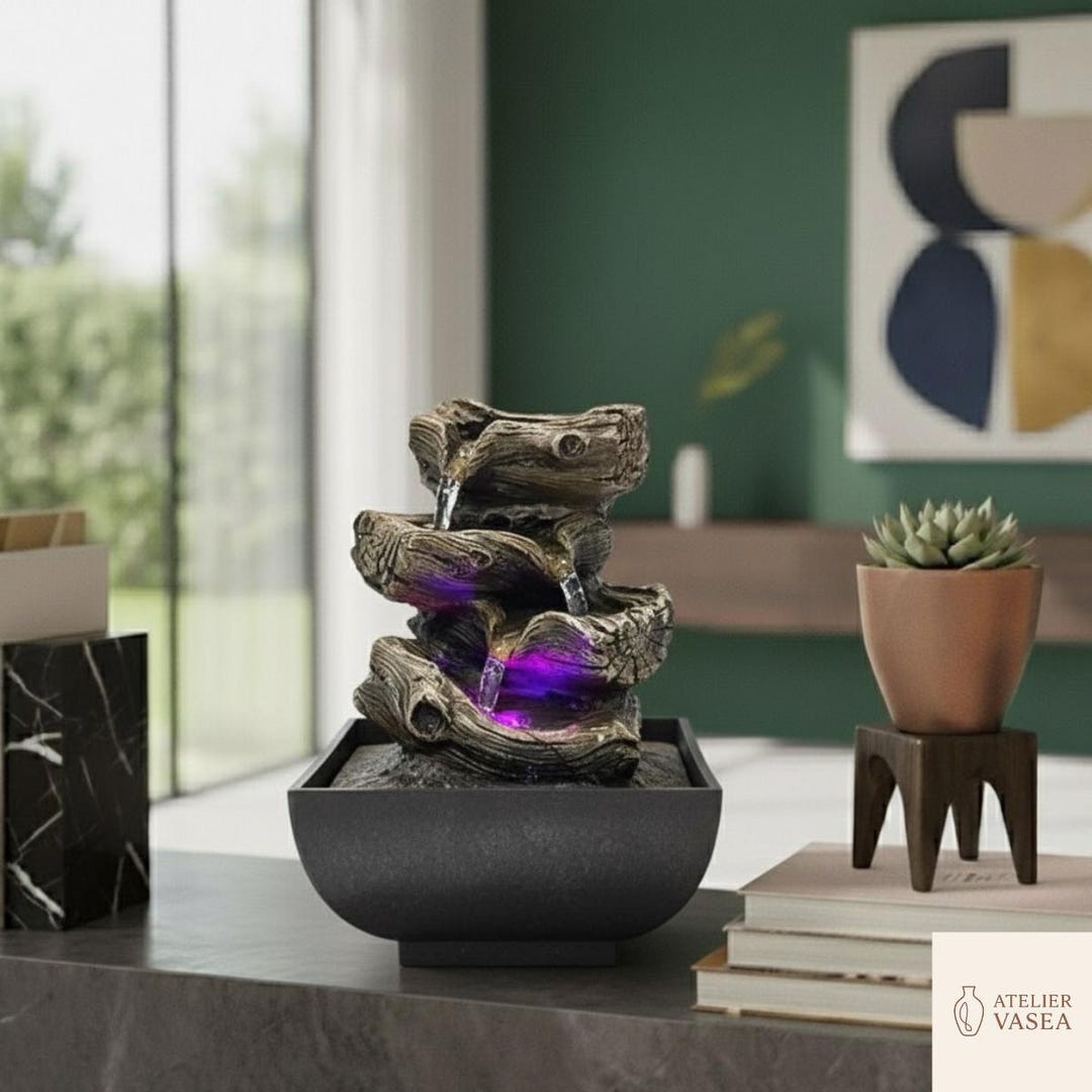 3-tier Tabletop Water Fountain With LED Light – Zen Indoor Waterfall ...