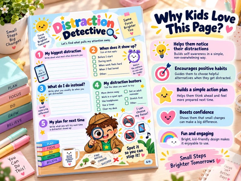 ADHD Kids Procrastination Workbook, Cute Executive Function Worksheets ...