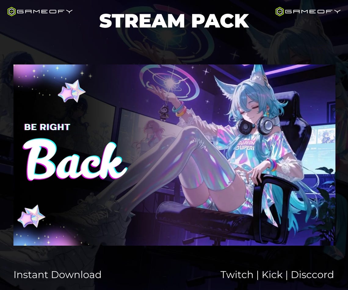 Anime Streamer Girl Overlay Pack | Kawaii Vtuber Stream Pack (digital ...
