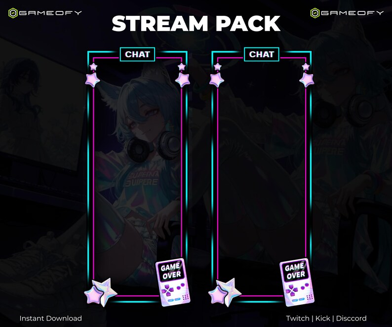 Anime Streamer Girl Overlay Pack | Kawaii Vtuber Stream Pack (digital ...