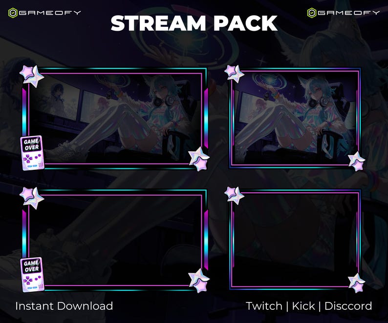 Anime Streamer Girl Overlay Pack | Kawaii Vtuber Stream Pack (digital ...