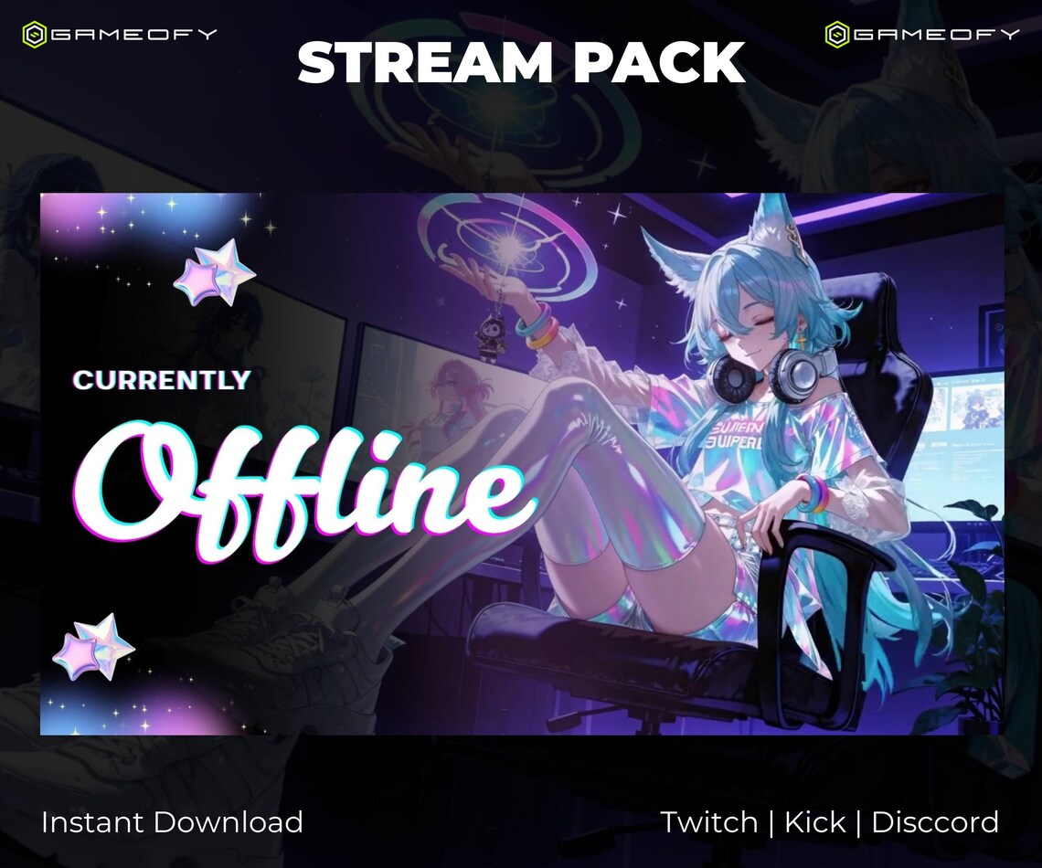 Anime Streamer Girl Overlay Pack | Kawaii Vtuber Stream Pack (digital ...