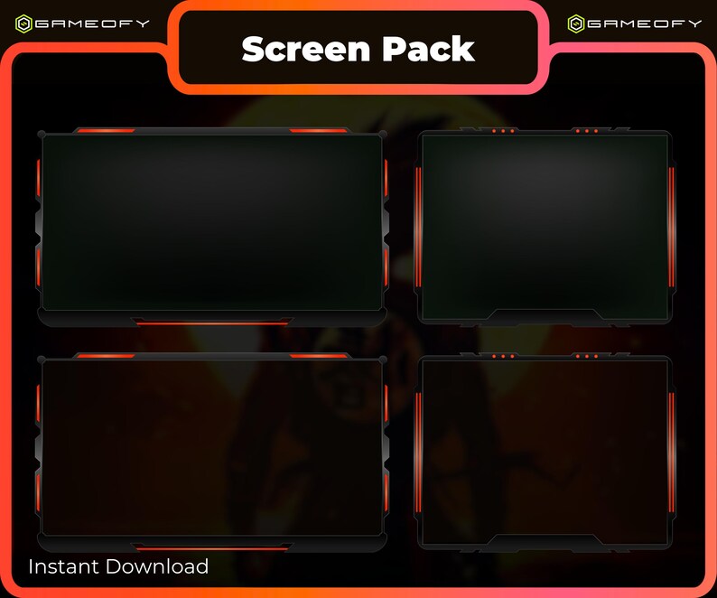 Anime Warrior Stream Overlay Pack | Orange Fire Twitch Screens (digital ...