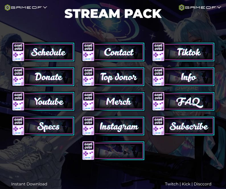 Anime Streamer Girl Overlay Pack | Kawaii Vtuber Stream Pack (digital ...