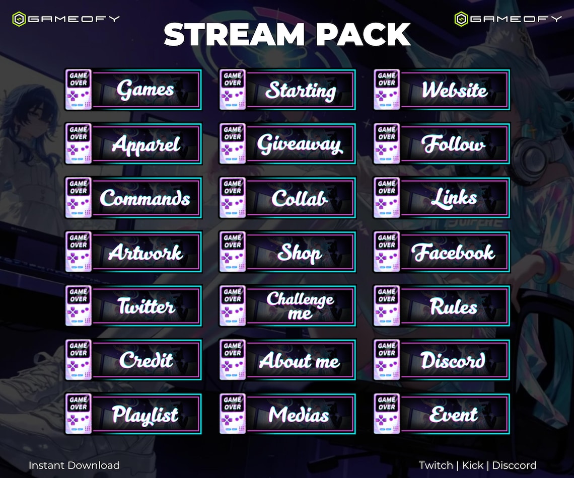 Anime Streamer Girl Overlay Pack | Kawaii Vtuber Stream Pack (digital ...