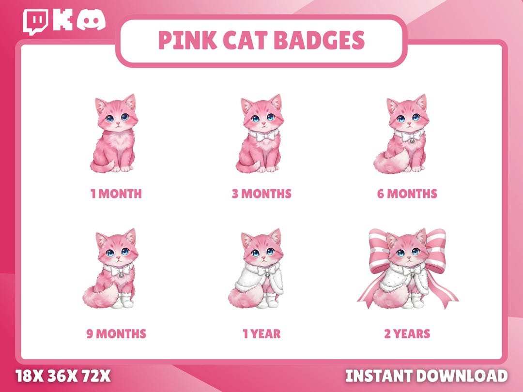 Pink Kitten Subscriber Badges | Pastel Cat Streamer Pack (digital ...