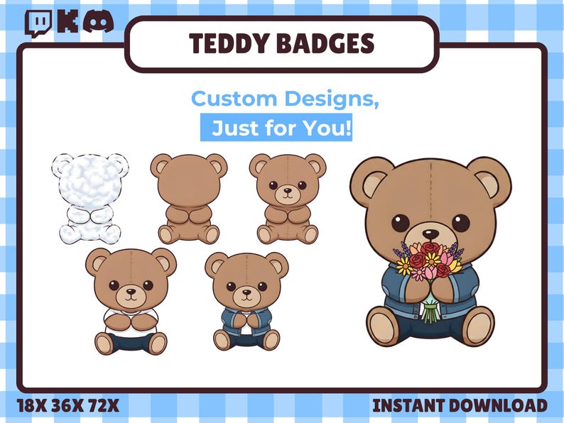 Teddy Bear Twitch Sub Badges | Kawaii Streamer Loyalty Icons (PNG ...