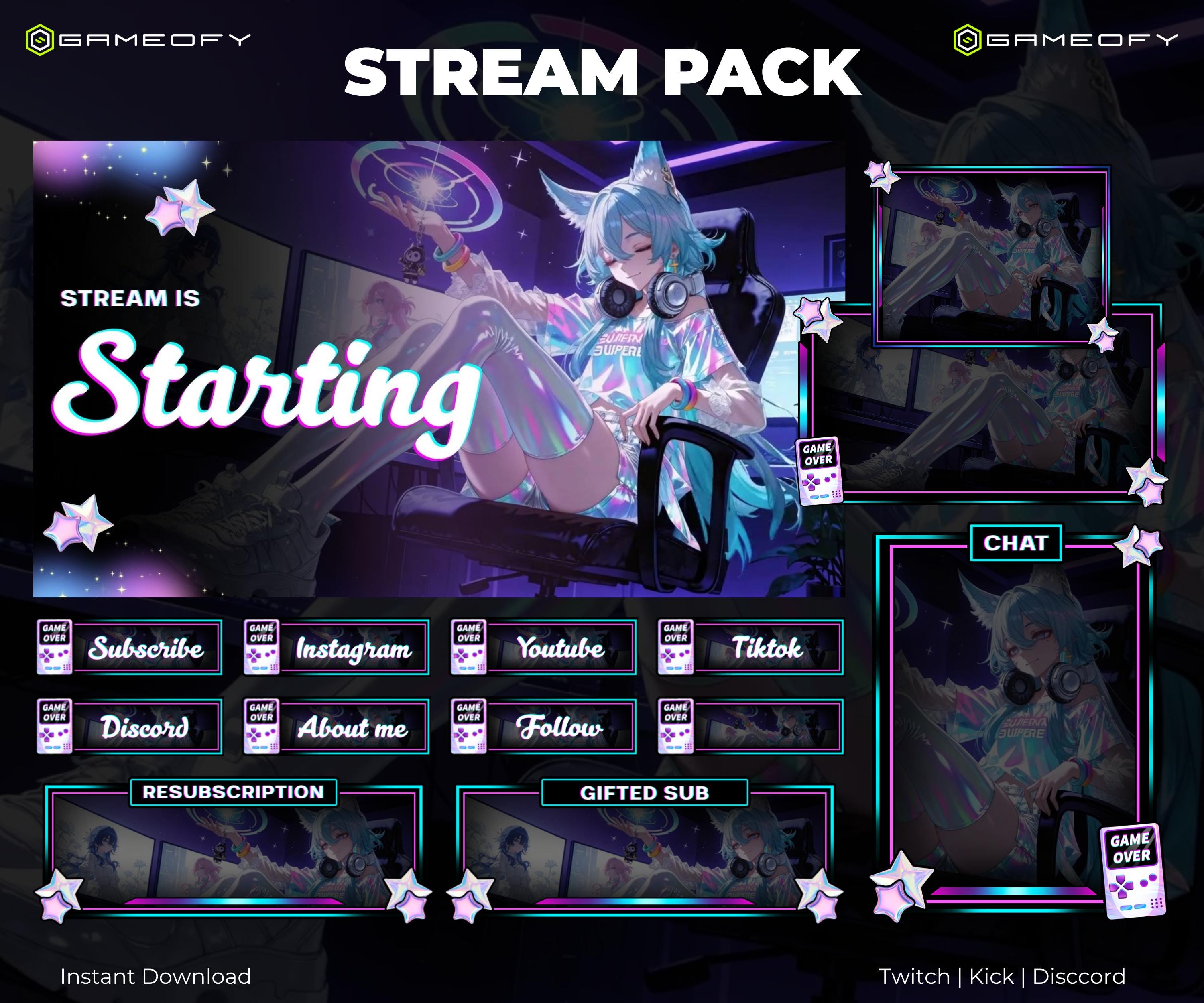 Anime Streamer Girl Overlay Pack | Kawaii Vtuber Stream Pack (digital ...