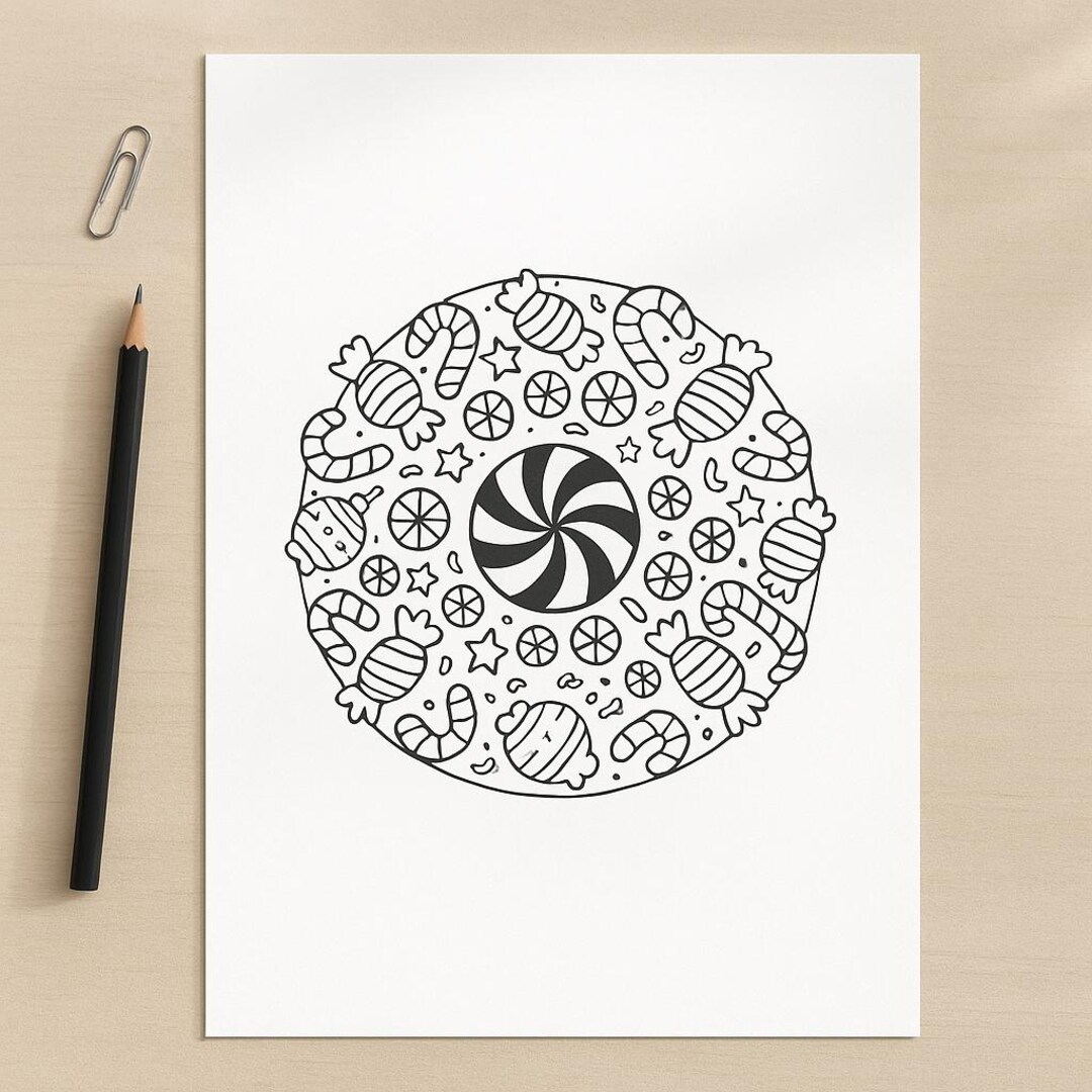 Christmas Candy Mandala Coloring Page – Lollipop & Sweets | Printable ...