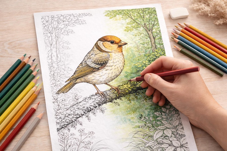 Realistic Woodland Birds Coloring Book for Adults – 31 Detailed ...