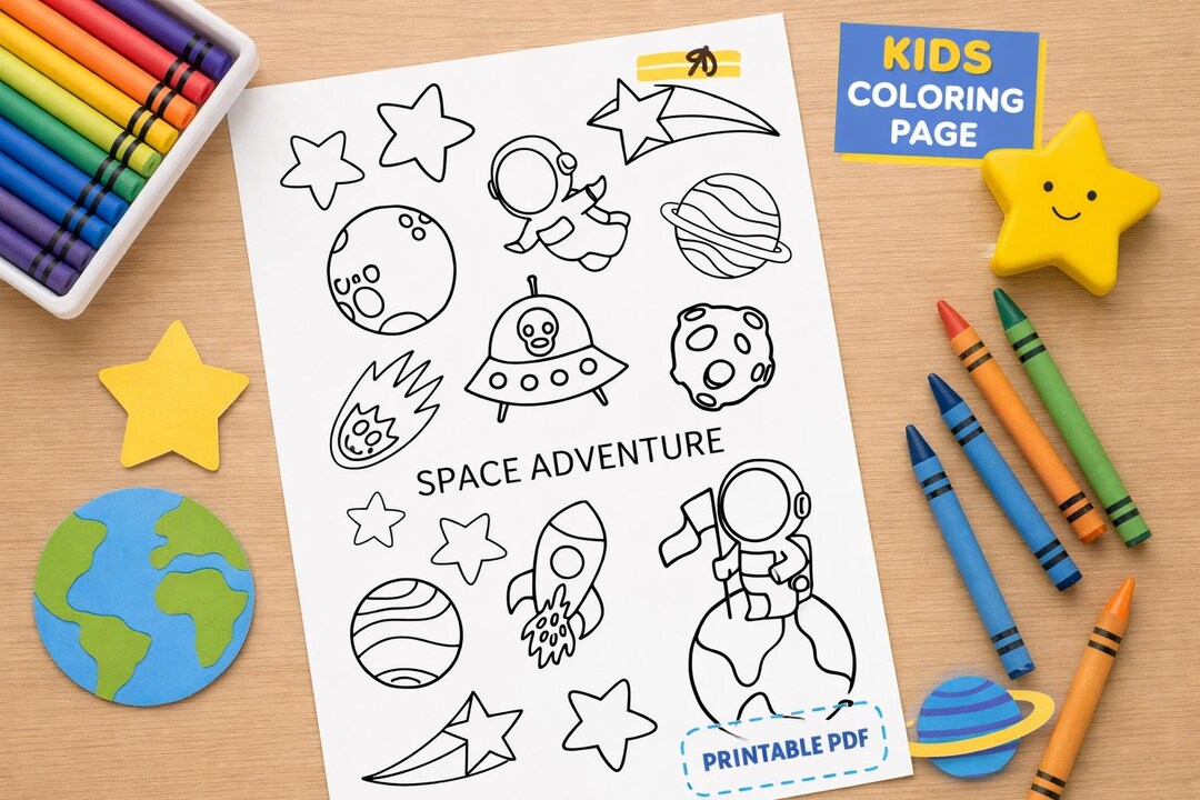 Space Coloring Page for Kids Printable PDF | Space Adventure Coloring ...