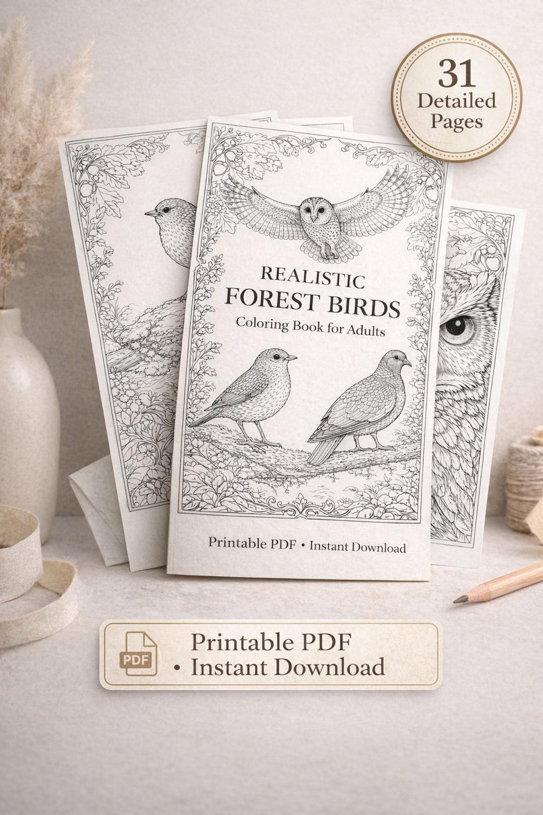 Realistic Woodland Birds Coloring Book for Adults – 31 Detailed ...