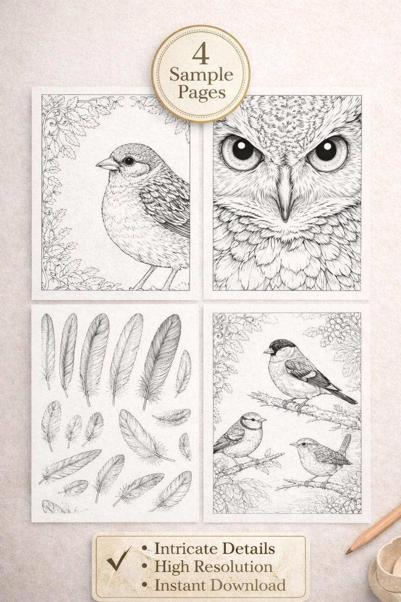 Realistic Woodland Birds Coloring Book for Adults – 31 Detailed ...