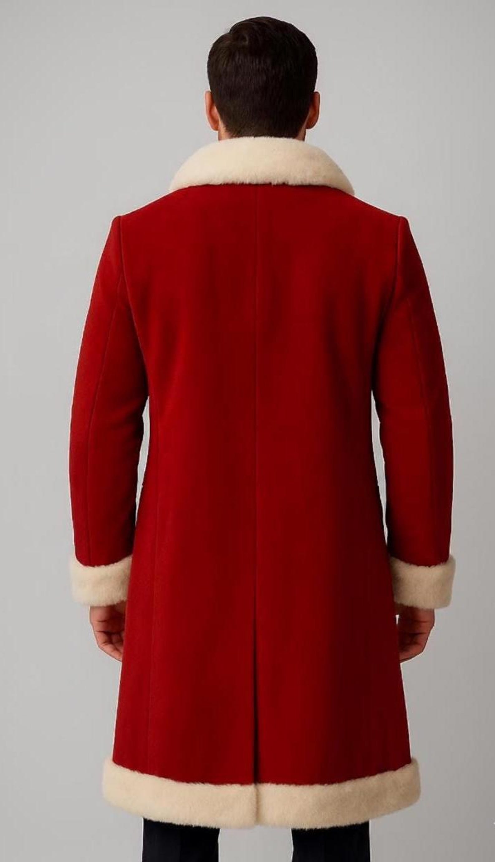 Men's Red Velvet Overcoat With Faux Fur Trim | Luxury Santa-inspired ...