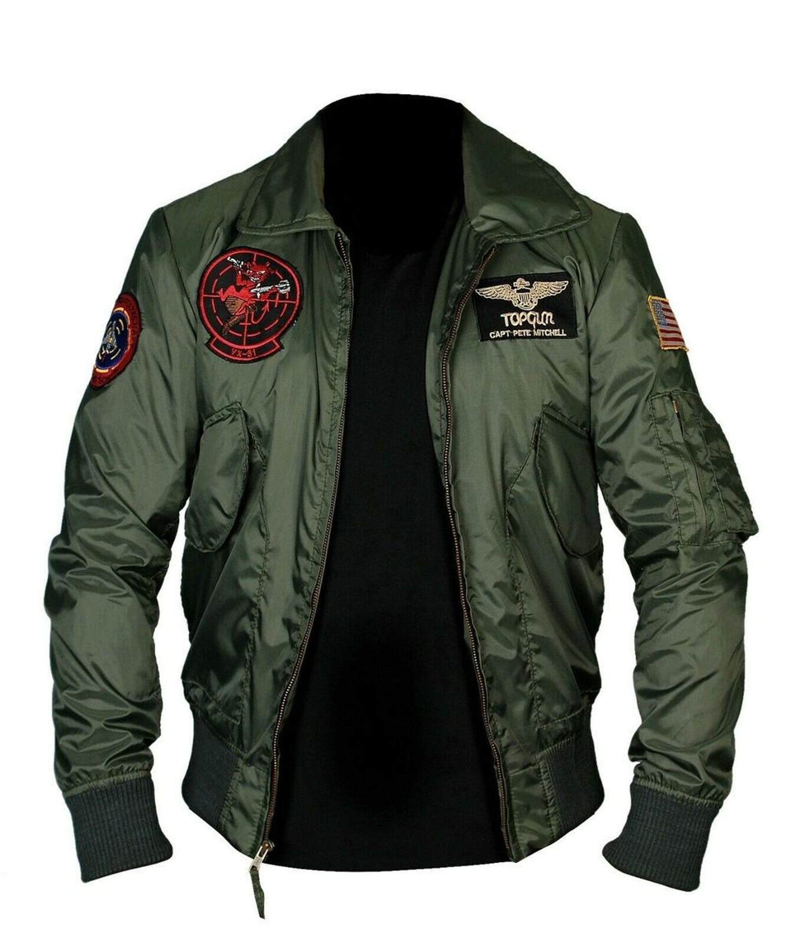 Green Satin Flight Bomber Jacket Tom Real Cruise Top Green Gun Maverick ...