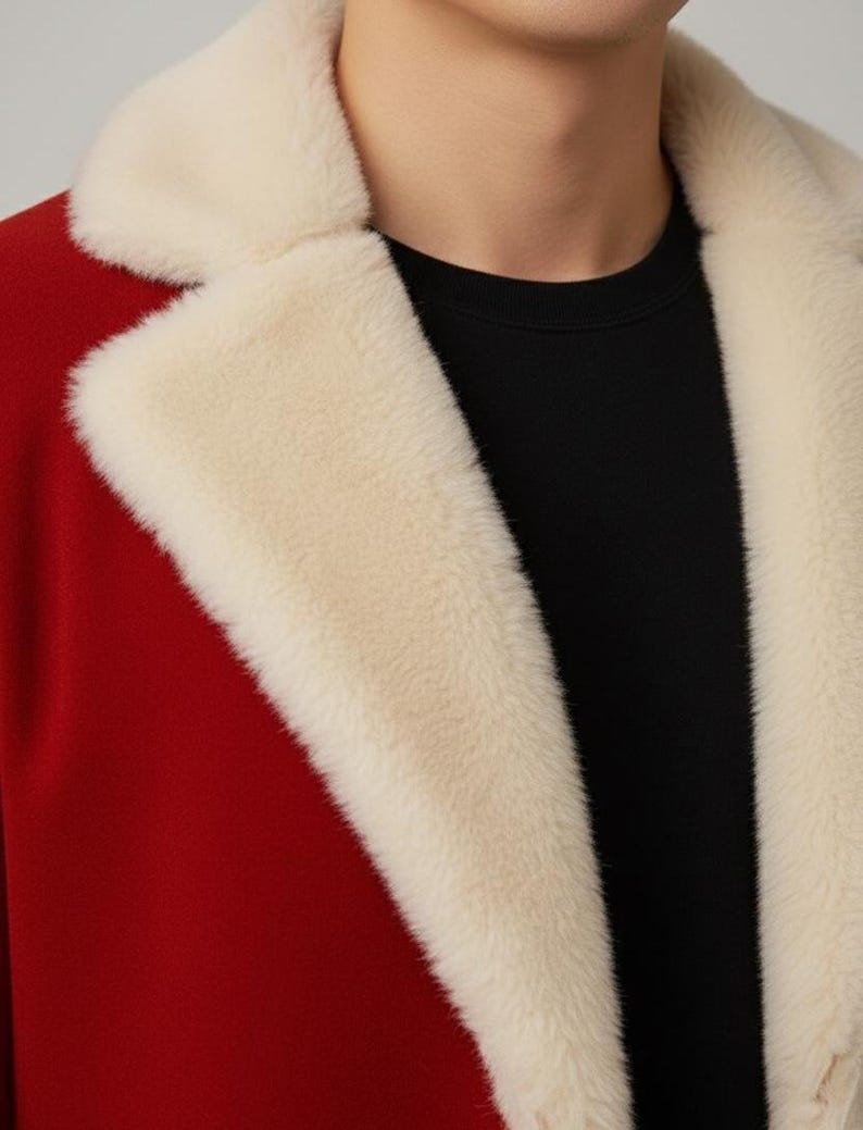 Men's Red Velvet Overcoat With Faux Fur Trim | Luxury Santa-inspired ...