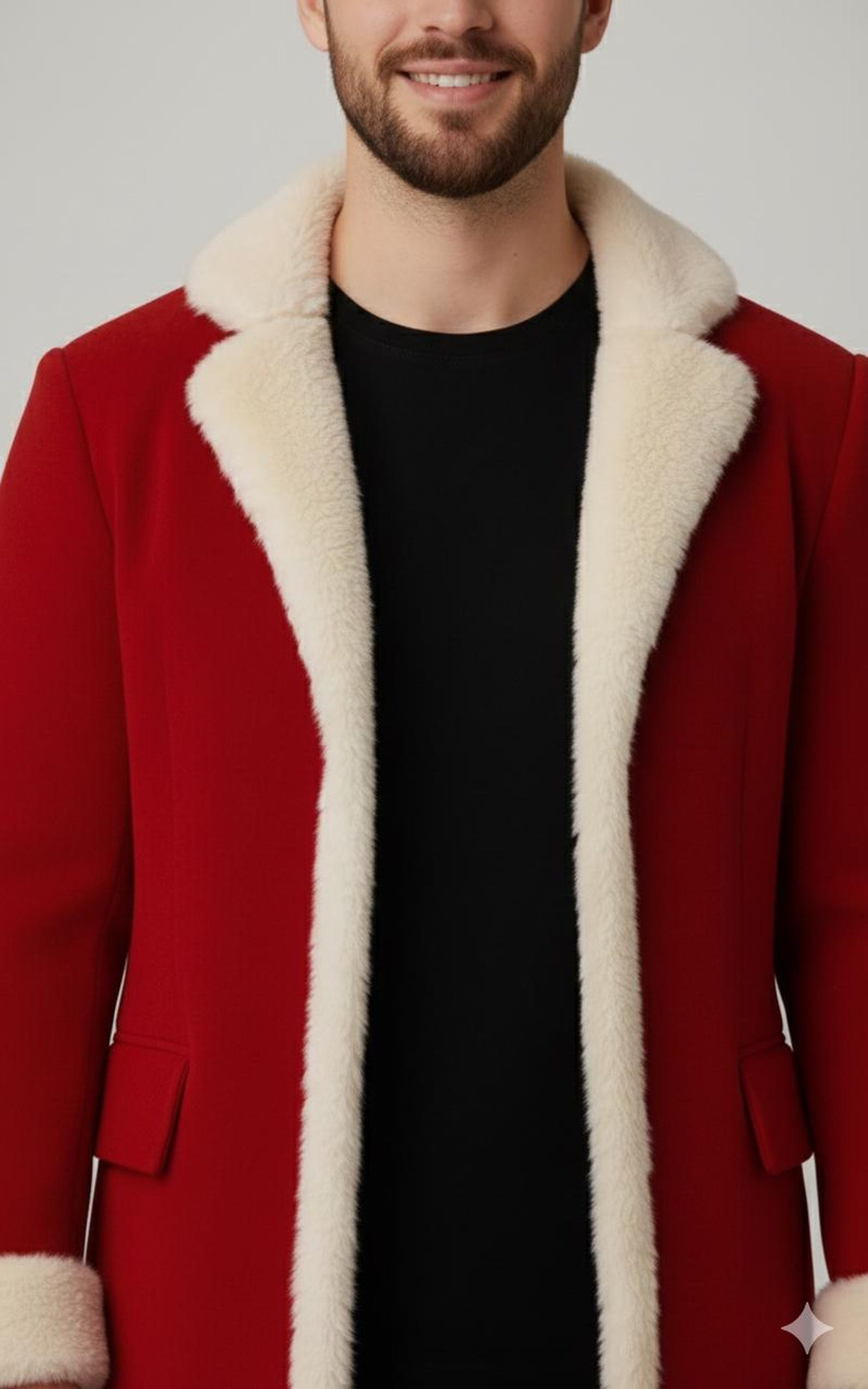 Men's Red Velvet Overcoat With Faux Fur Trim | Luxury Santa-inspired ...