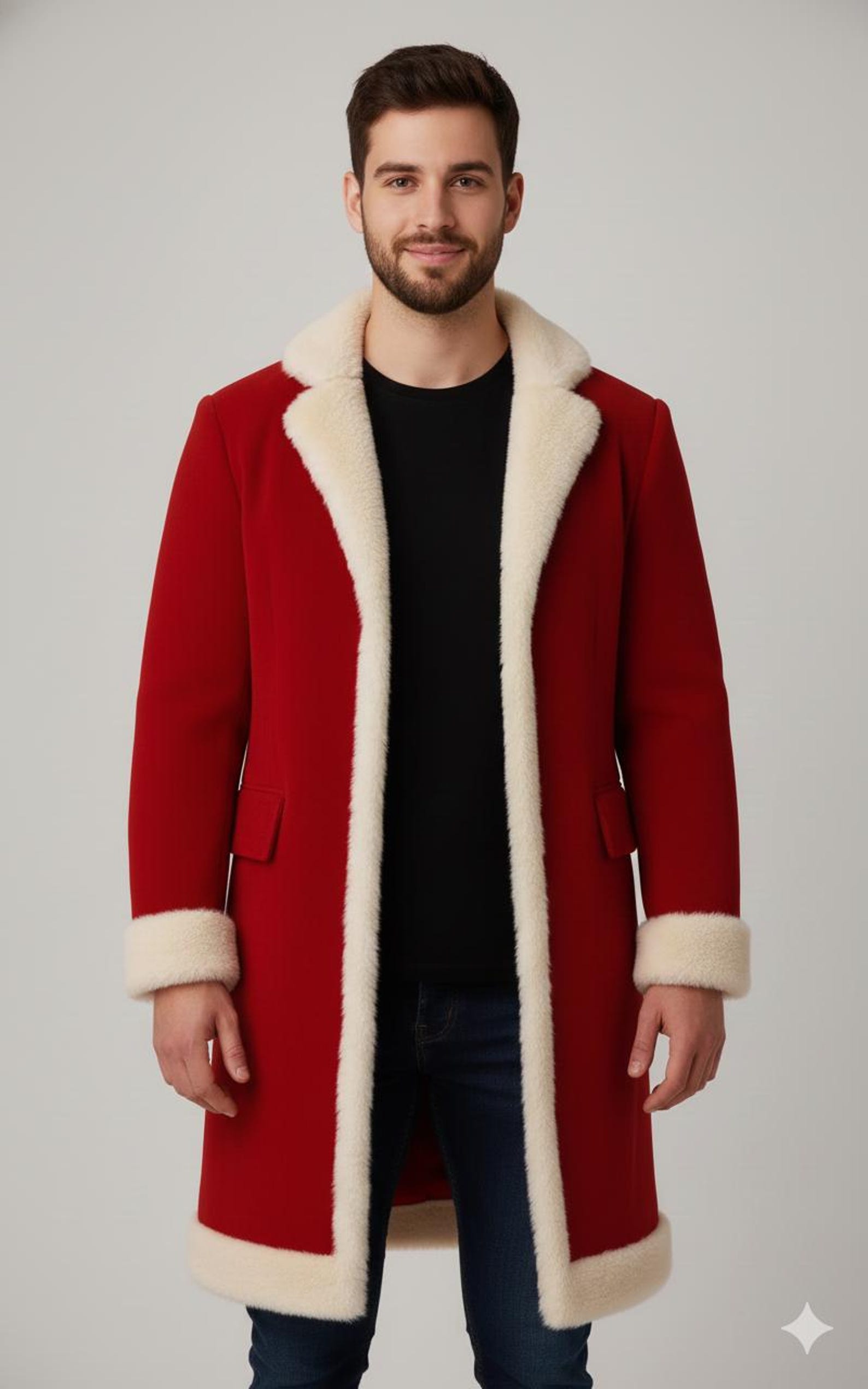 Men's Red Velvet Overcoat With Faux Fur Trim | Luxury Santa-inspired ...