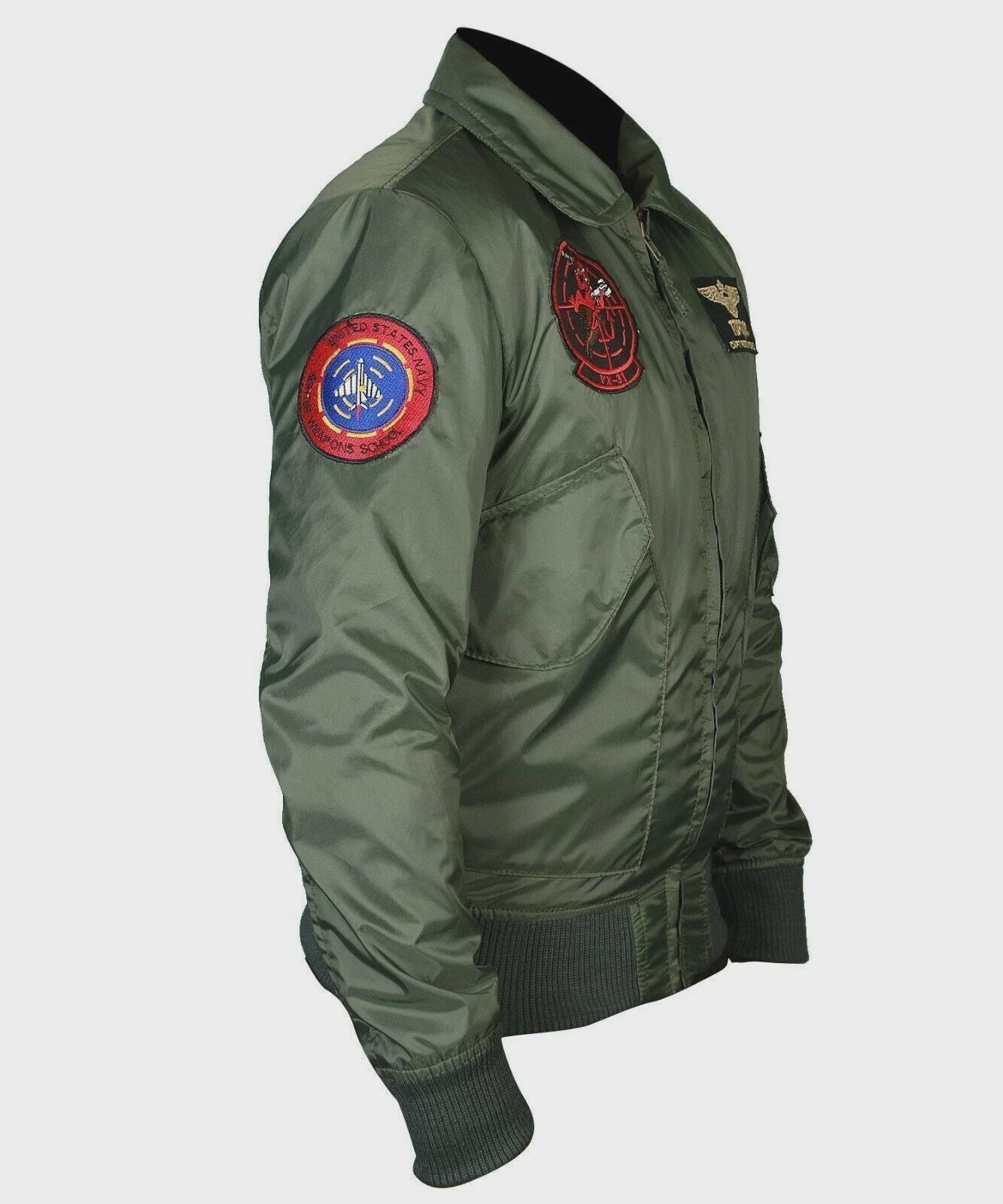 Green Satin Flight Bomber Jacket Tom Real Cruise Top Green Gun Maverick ...