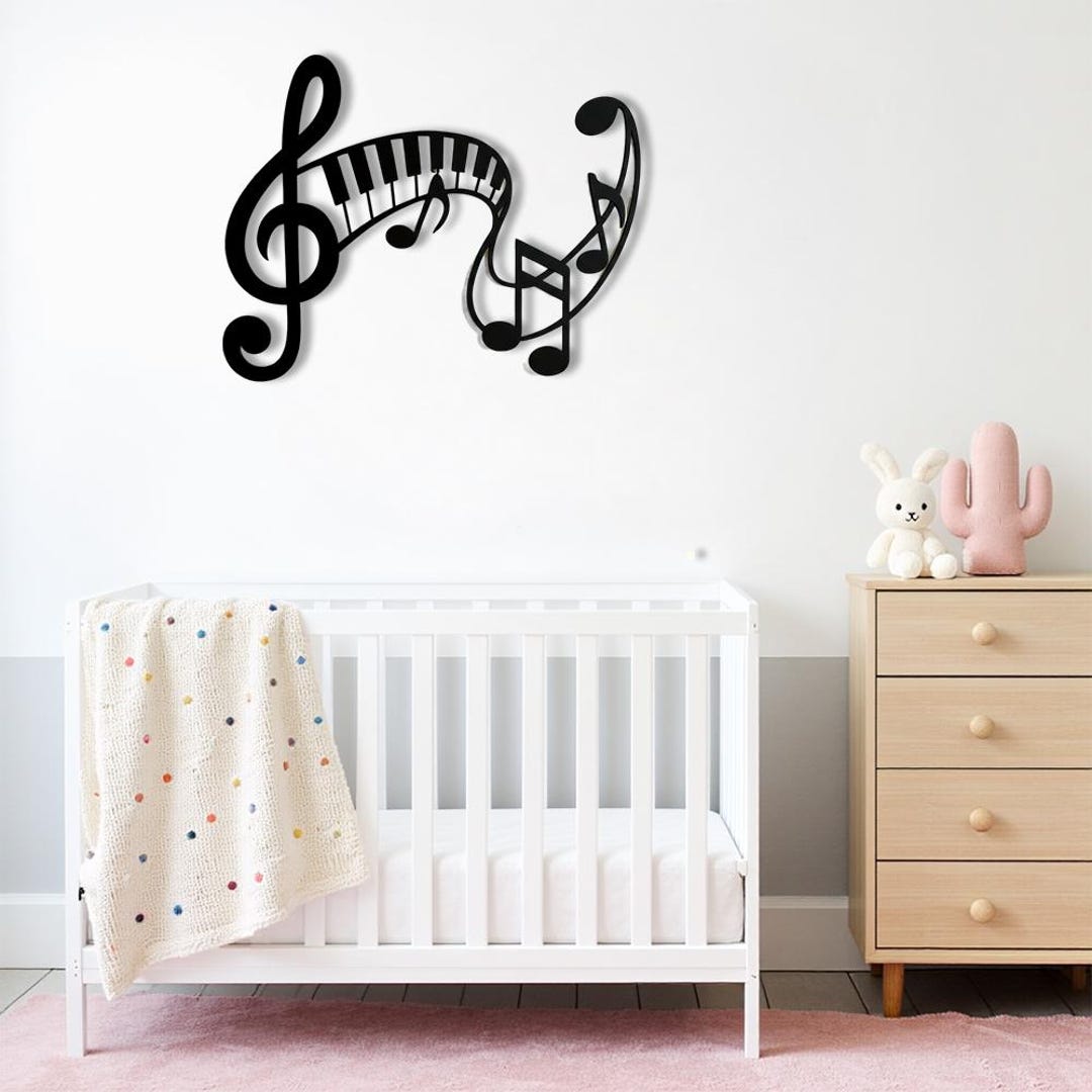 Metal Music Note Wall Art Decor, Treble Clef Staff Sculpture, Black ...