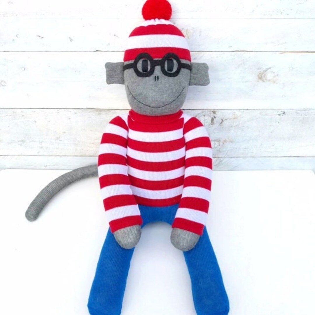 Wally the Sock Monkey Grey With Red & White MADE TO ORDER - Etsy