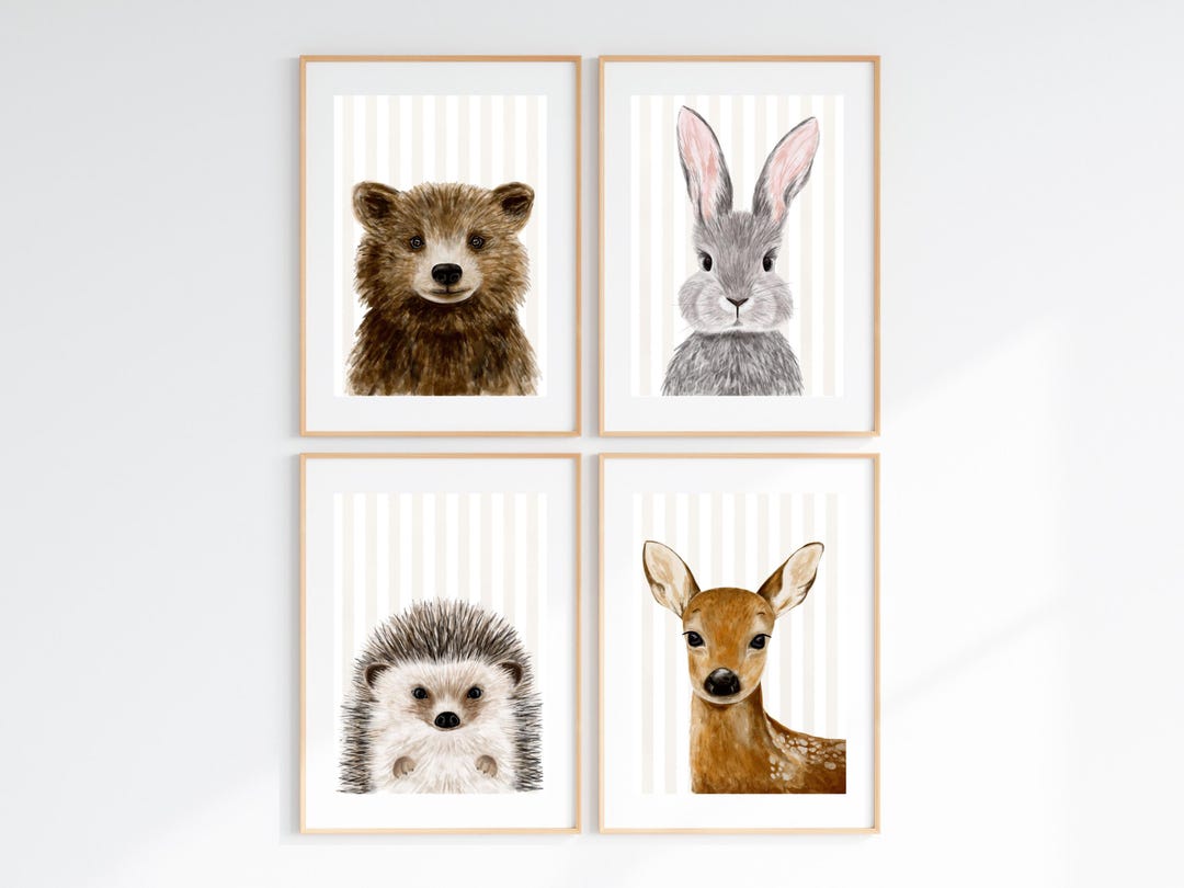 Set of 4 Forest Animal Posters, Printable Poster, Wall Decoration for ...