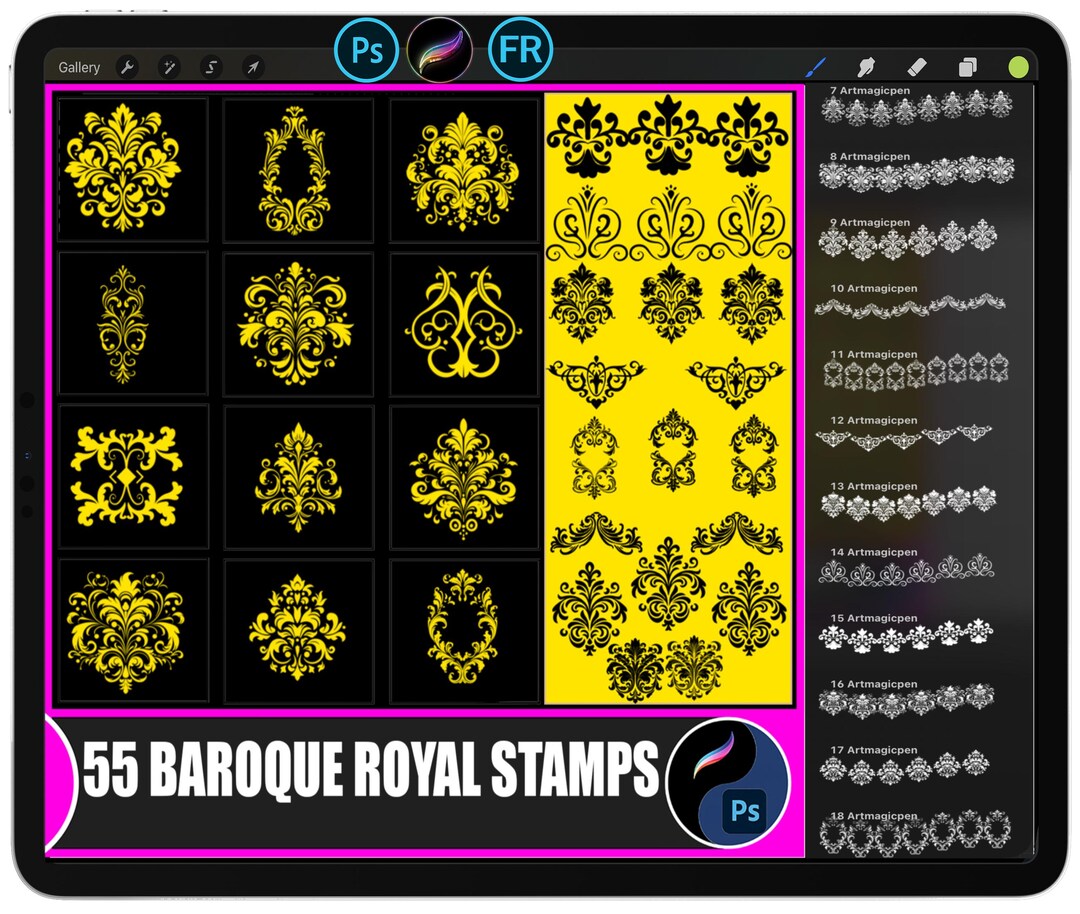 Baroque Flourish Stamps | 55 Royal Ornament Brushes (procreate ...