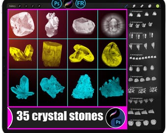 Crystal Stone Stamps for Procreate & Photoshop | Realistic Gemstone and ...