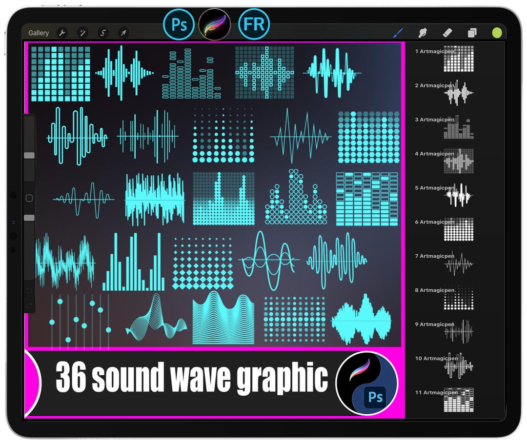 Sound Wave Graphic Stamps for Procreate & Photoshop | Audio Spectrum ...