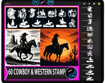 Cowboy Western Stamp Brushes | Procreate, Photoshop (abr/brushset) - Etsy