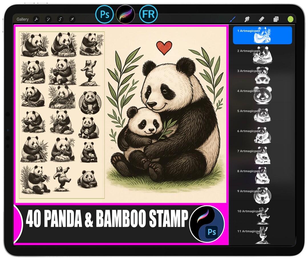 Procreate Panda, Photoshop Panda, Tattoo Panda, Procreate Stamp Set ...