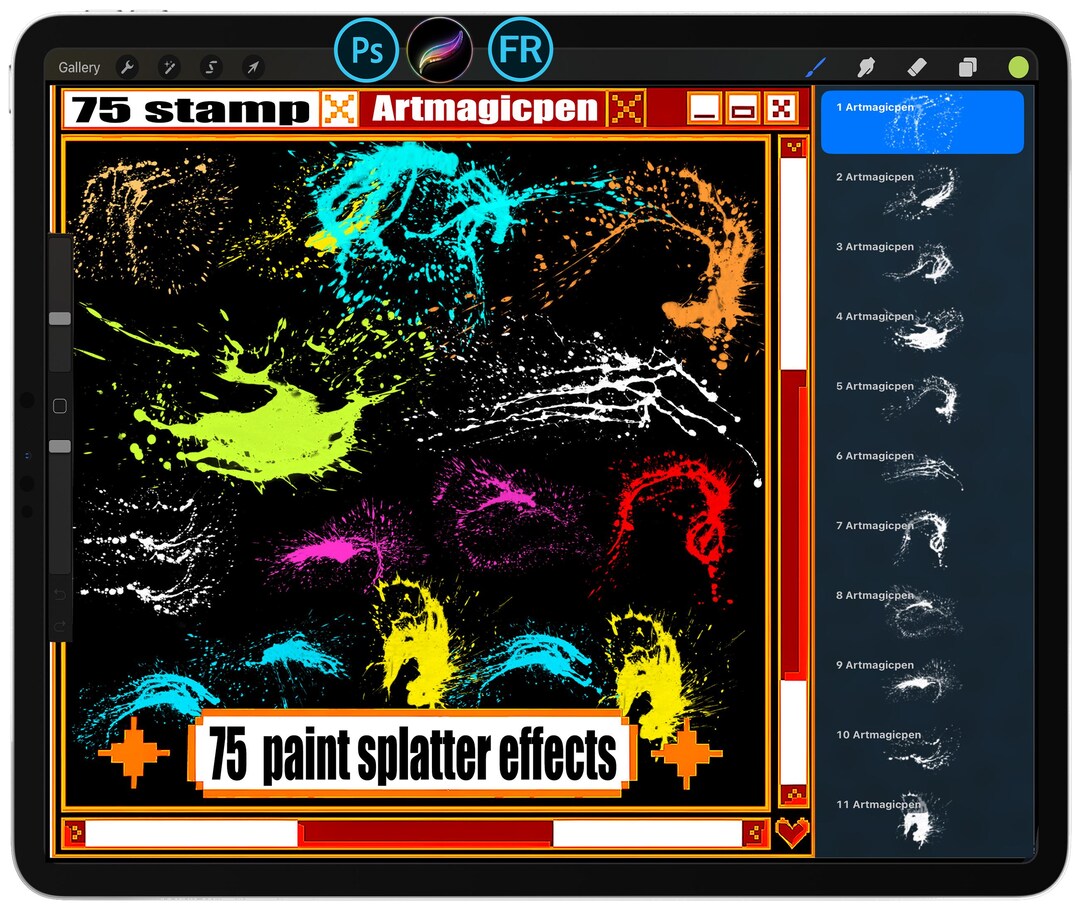 Paint Splatter Stamps | 75 Brush Set for Procreate & Photoshop (ABR ...