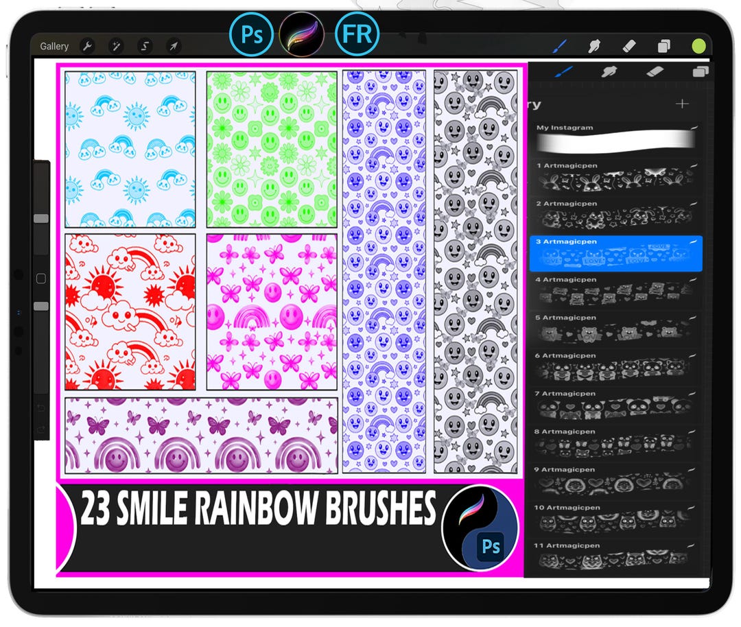 Y2K Smiley Face Pattern Brushes | Procreate & Photoshop (digital ...