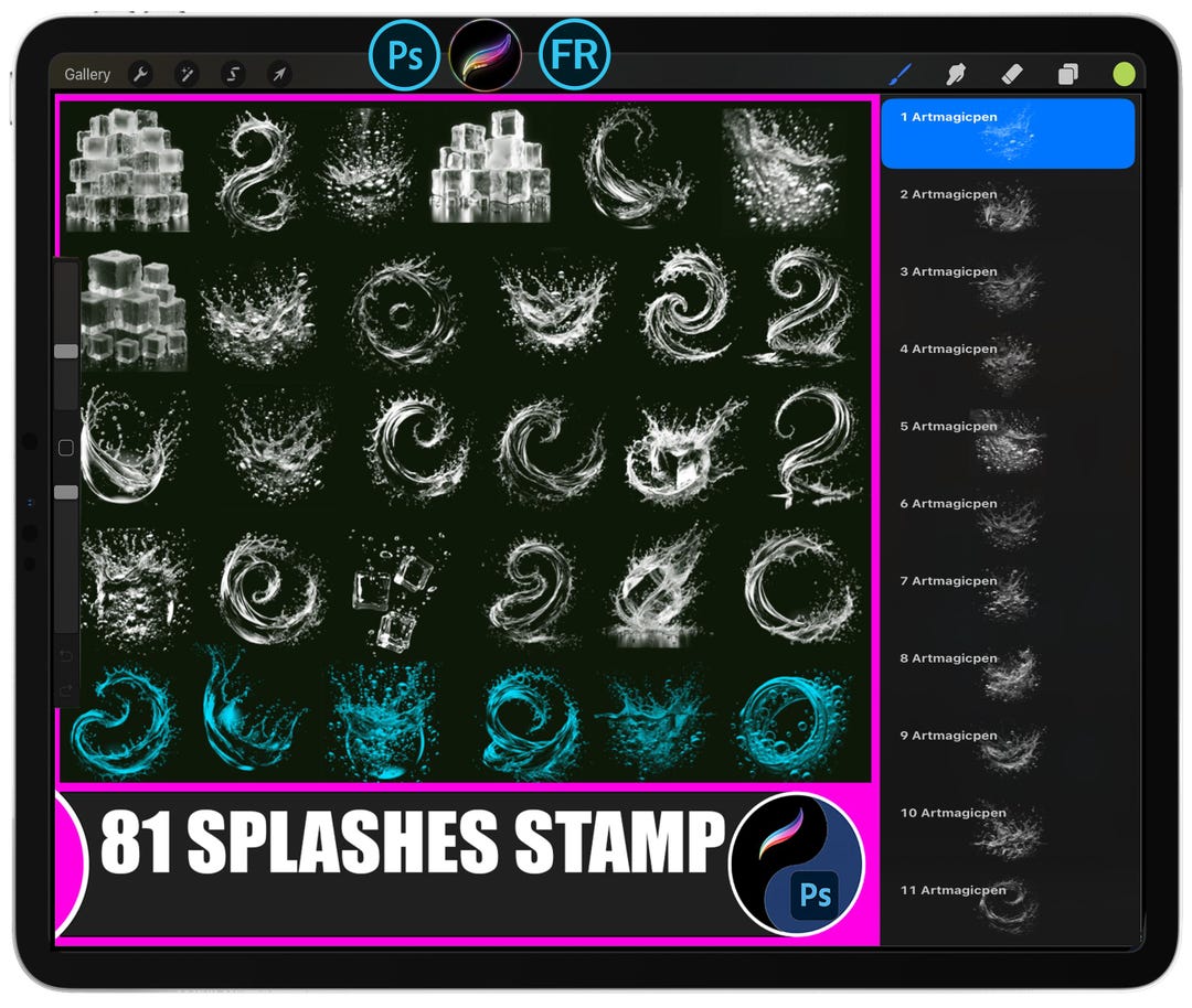 Procreate and Photoshop Water Splash Stamps | Ocean, Ice & Liquid FX ...