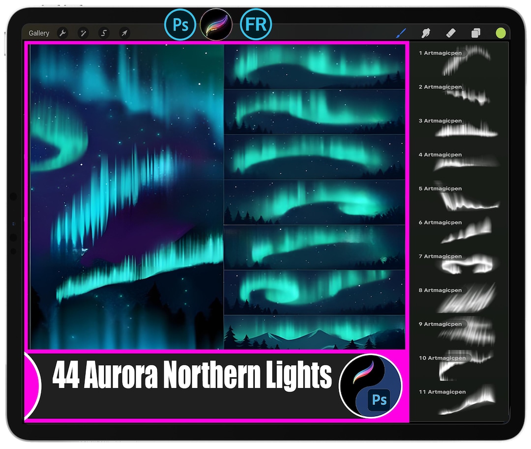 Aurora Borealis Brushes | Procreate & Photoshop Stamps (digital) - Etsy