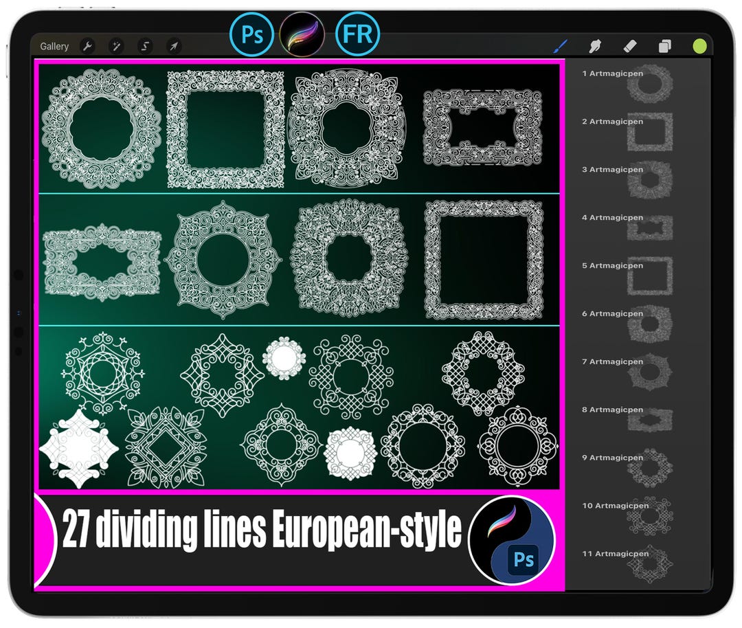 Dividing Lines European Style Stamps for Procreate & Photoshop | Ornate ...