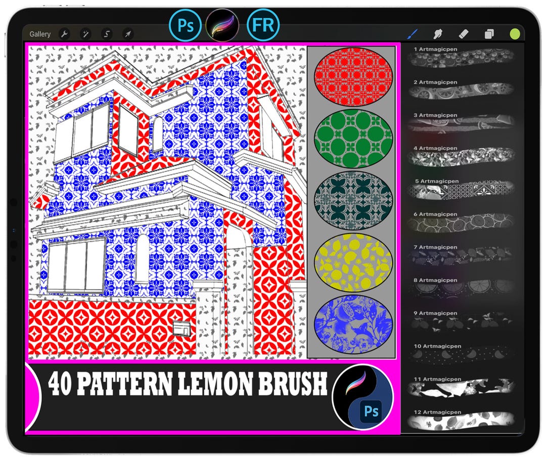 Lemon Pattern Brush Set | Procreate, Photoshop, Azulejo Tile (digital ...