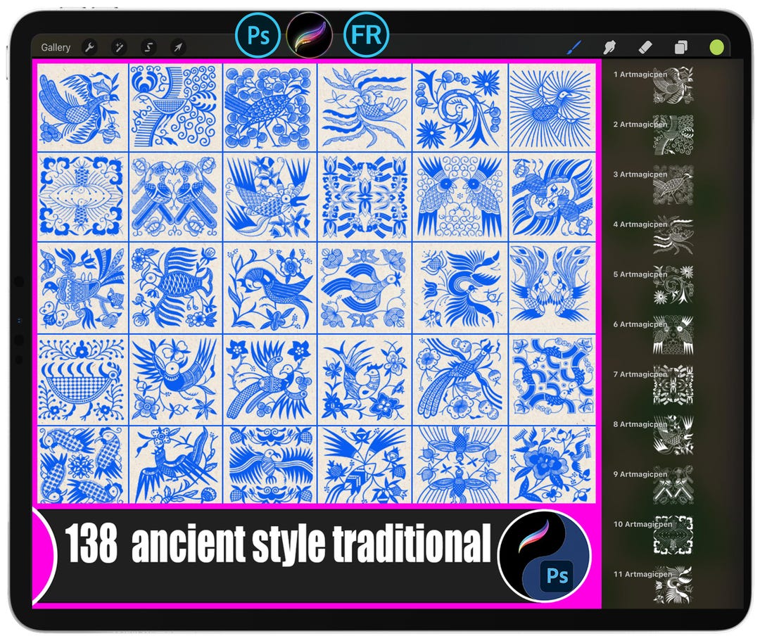 Ancient Style Traditional Stamps for Procreate & Photoshop | Folk Art ...