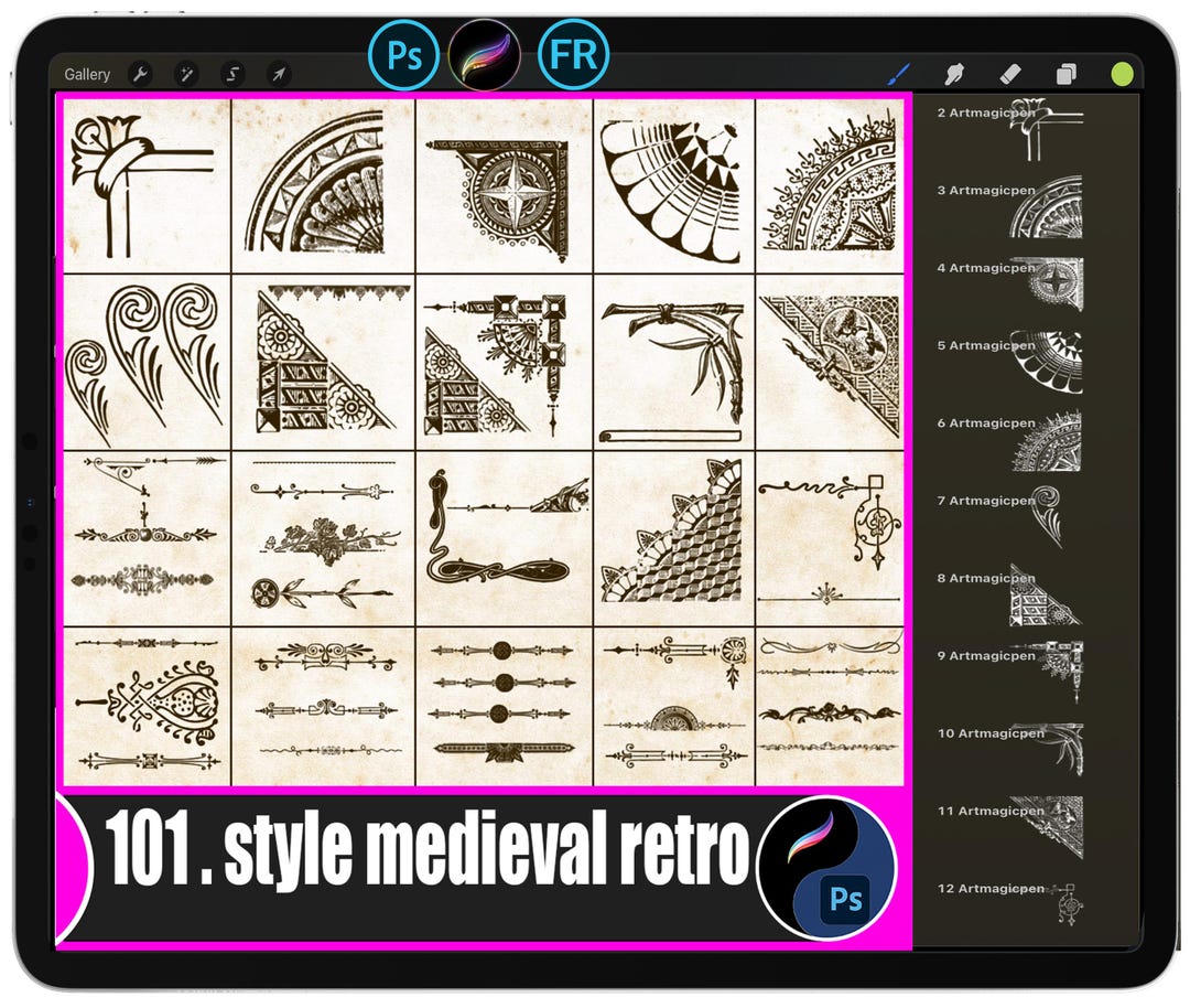 Medieval Retro Style Stamps for Procreate & Photoshop | Vintage Corner ...