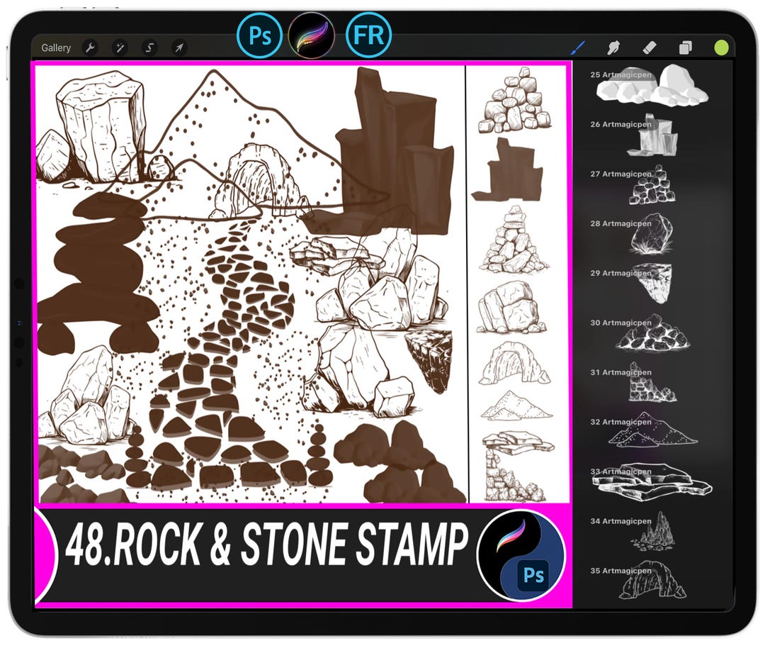 Rock & Stone Stamp Brushset | Cliff Terrain for Procreate, Photoshop ...