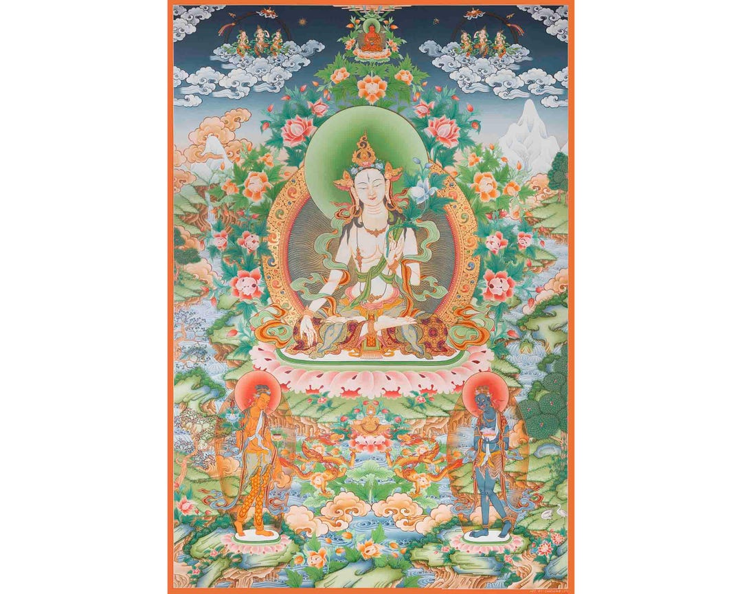 Tibetan White Tara Paubha Giclee Art Print | High-quality Canvas Wall ...